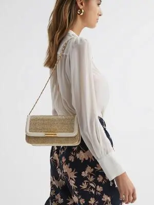 REISS Raffia Clutch Bag