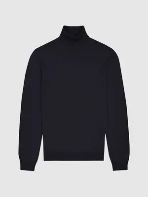 REISS Caine Merino Wool Roll-neck Jumper - Navy