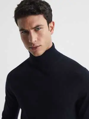 REISS Caine Merino Wool Roll-neck Jumper - Navy