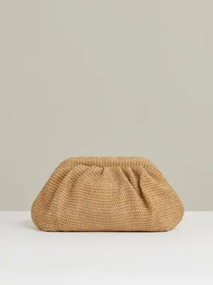 REISS Gia Raffia-effect Clutch Bag - Brown