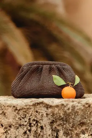 REISS Gia Raffia-Effect Clutch Bag Chocolate
