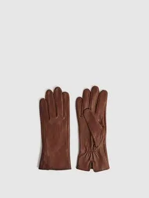 REISS Giselle Leather Gloves - Tan