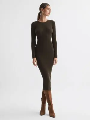 REISS Ashley Ribbed Bodycon Midi Dress