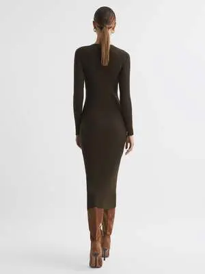 REISS Ashley Ribbed Bodycon Midi Dress