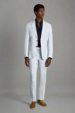 REISS Kin Tailored Fit Single-breasted Linen Blazer - Soft Blue