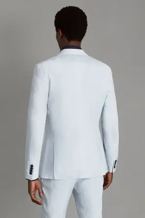 REISS Kin Tailored Fit Single-breasted Linen Blazer - Soft Blue