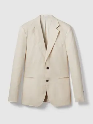 REISS Kin Tailored Fit Single-breasted Linen Blazer - Stone