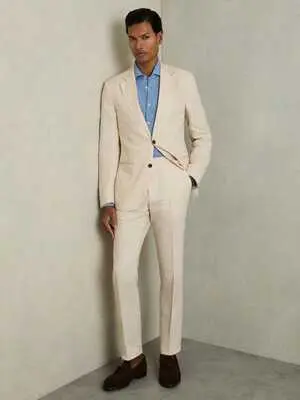 REISS Kin Tailored Fit Single-breasted Linen Blazer - Stone
