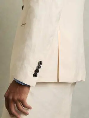 REISS Kin Tailored Fit Single-breasted Linen Blazer - Stone