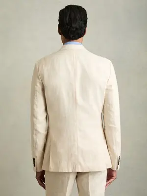 REISS Kin Tailored Fit Single-breasted Linen Blazer - Stone