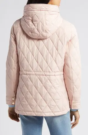 Michael Kors Water Resistant Diamond Quilted Hooded Jacket - Rosewater