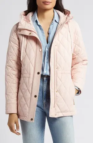 Michael Kors Water Resistant Diamond Quilted Hooded Jacket - Rosewater