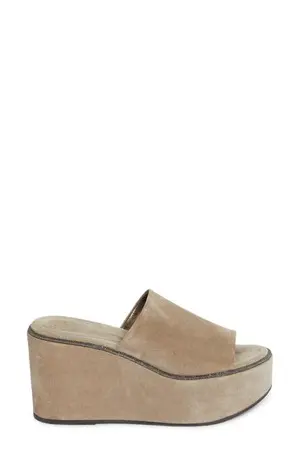 Brunello Cucinelli Monili Platform Wedge Slides - Beige