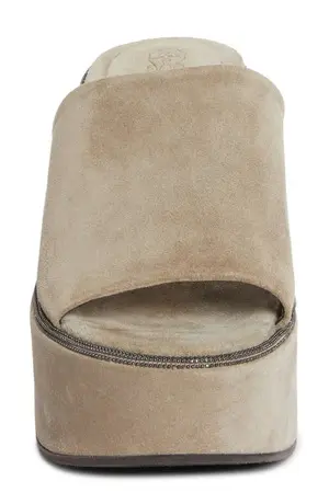 Brunello Cucinelli Monili Platform Wedge Slides - Beige