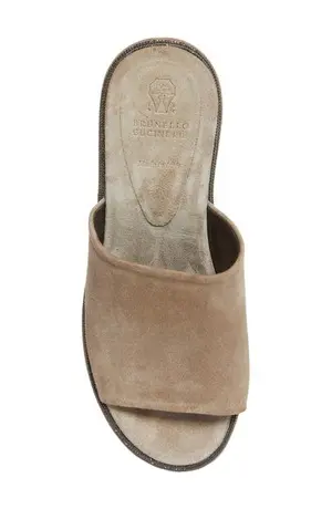 Brunello Cucinelli Monili Platform Wedge Slides - Beige