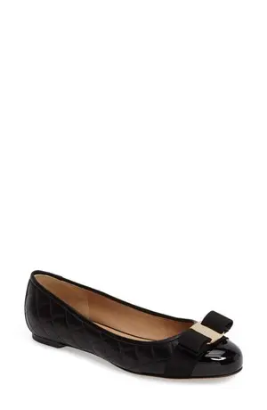 FERRAGAMO Salvatore Varina Quilted Ballerina Flats - Nero