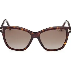 TOM FORD Lucia Square Sunglasses - Classic Dark Havana / T Logo