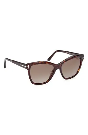 TOM FORD Lucia Square Sunglasses - Classic Dark Havana / T Logo