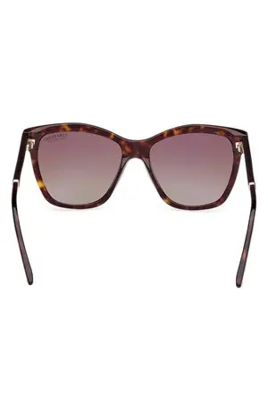 TOM FORD Lucia Square Sunglasses - Classic Dark Havana / T Logo