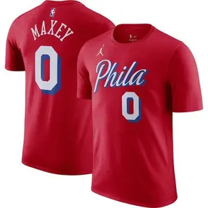 JORDAN BRAND Tyrese Maxey Philadelphia 76ers 2022/23 Statement Edition Name & Number T-shirt - Red