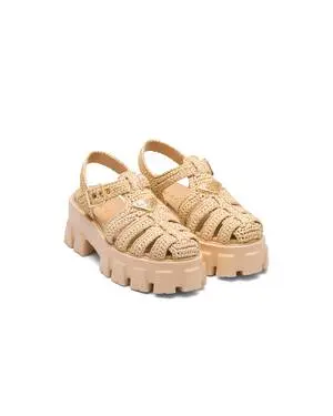 Prada Monolith Crochet Cage Sandals - Neutral