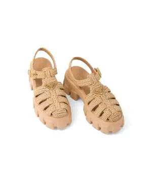 Prada Monolith Crochet Cage Sandals - Neutral