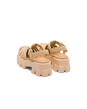 Prada Monolith Crochet Cage Sandals - Neutral