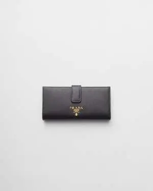 Prada Large Saffiano Leather Wallet Black/pale Pink