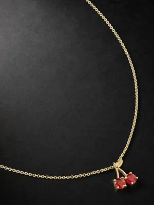 Established Cherry 18-karat Gold Ruby Necklace - Red