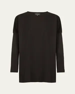 Eskandar Round Neck Long Sleeve T-shirt - Black