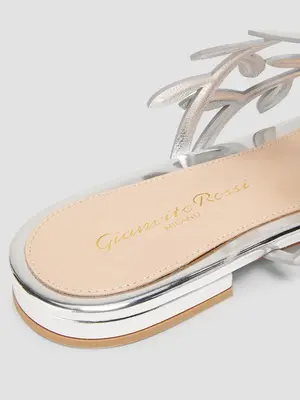 GIANVITO ROSSI Flavia Metallic Leather Flat Sandals - Silver