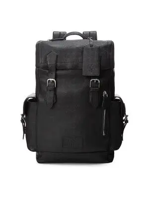 Ralph Lauren Men's Pebbled Leather Medium Backpack - Black - Black