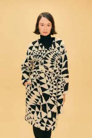 Farm Rio Black & White Heart Deco Maxi Fleece Coat