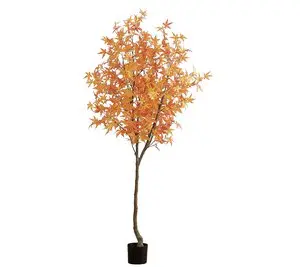 NEARLY NATURAL 7-ft Autumn Maple Artificial Fal L Tree Orange - One-color