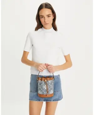 Tory Burch T Monogram Mini Denim Bucket Bag - Multi/gold