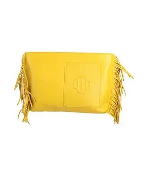 Maje Leather Clutch With Logo And Fringes - Green