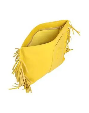 Maje Leather Clutch With Logo And Fringes