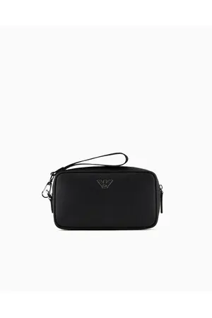 Emporio Armani Regenerated Saffiano Leather Washbag With Eagle Plate - Black