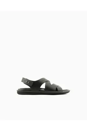 Giorgio Armani Giorgio Armani Leather Woven Sandals - Black