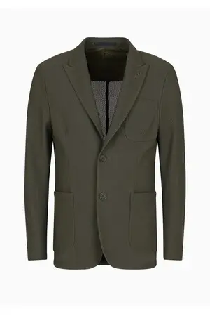Giorgio Armani Single-Breasted Jacket In Technical Waffle Fabric Green