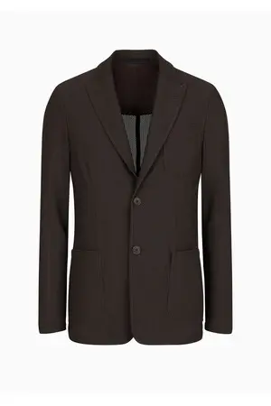 Giorgio Armani Single-Breasted Jacket In Technical Waffle Fabric Natural