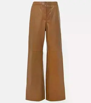YVES SALOMON High-rise Leather Wide-leg Pants - Brown