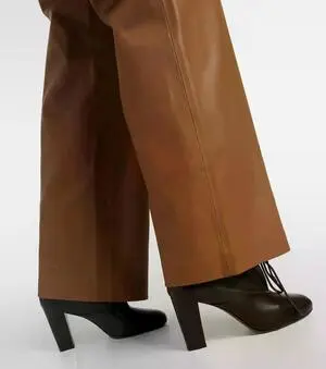 YVES SALOMON High-rise Leather Wide-leg Pants - Brown