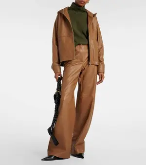 YVES SALOMON High-rise Leather Wide-leg Pants