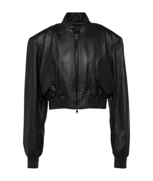Wardrobe.NYC Cropped Leather Bomber Jacket