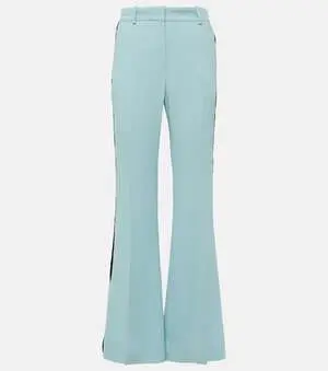 Nina Ricci Velvet-trimmed Cady Flared Pants - Blue