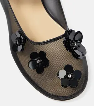 Mach & Mach Sequined Floral-appliqué Mary Jane Flats