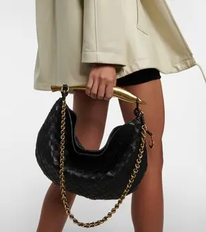 Bottega Veneta Sardine Chain Intrecciato Leather Shoulder Bag - Black