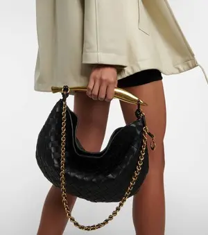 Bottega Veneta Sardine Chain Intrecciato Leather Shoulder Bag - Black