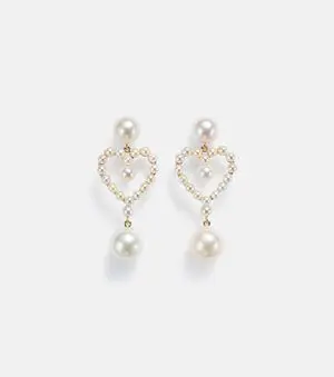 Sophie Bille Brahe Pearl Heart 14kt Gold Pendant Earrings - Multicoloured